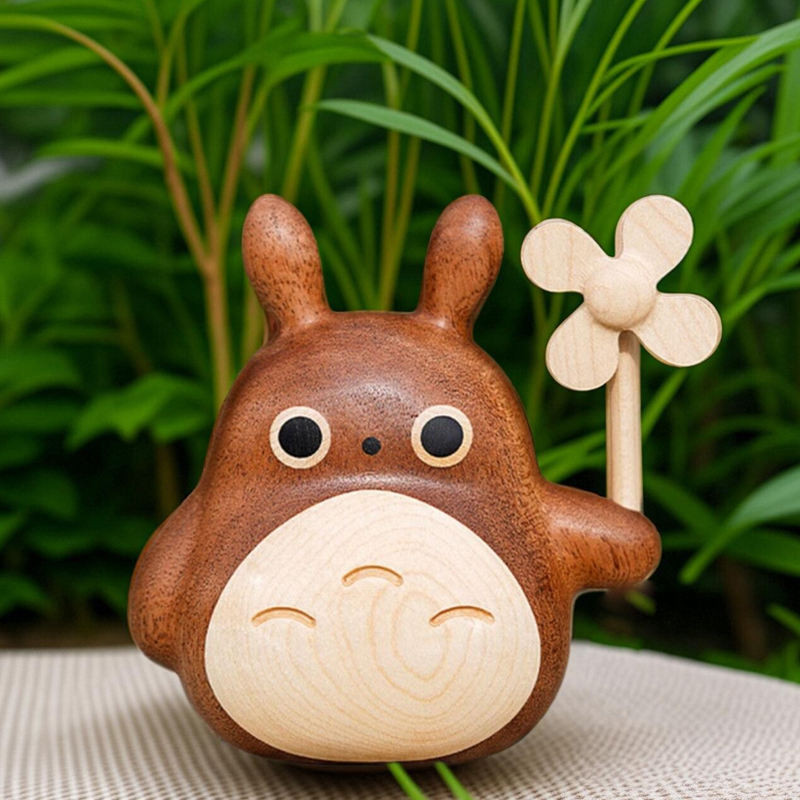 Wooden Moving Windmill Big Totoro Solid Wood Carved Eight-tone Music ...