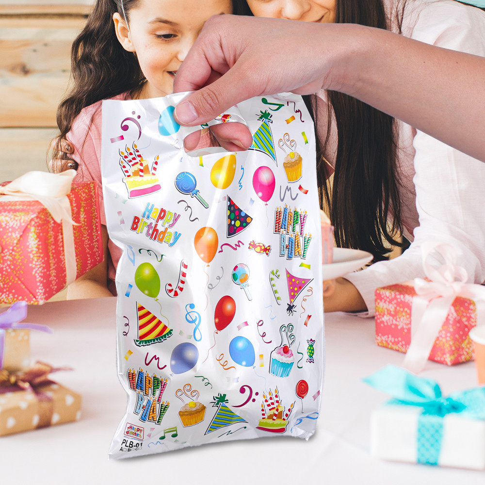 50Pcs Colorful Plastic Happy Birthday Gift Packaging Bag - Candy Cookie ...