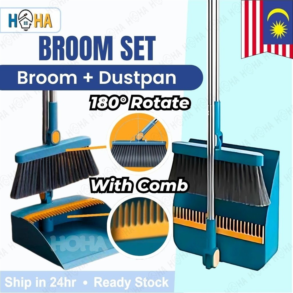 3 in 1 Rotatable Foldable Sweeper Broom Dustpan Set Tangle Hair Outdoor Broom Set Penyapu ...