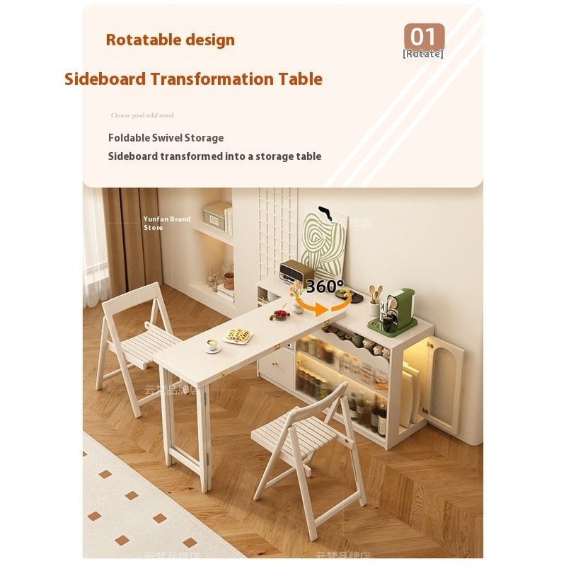 Style Dining Dining Table Table Solid Cream Wood Folding Integrated Cabinet Small Unit ...