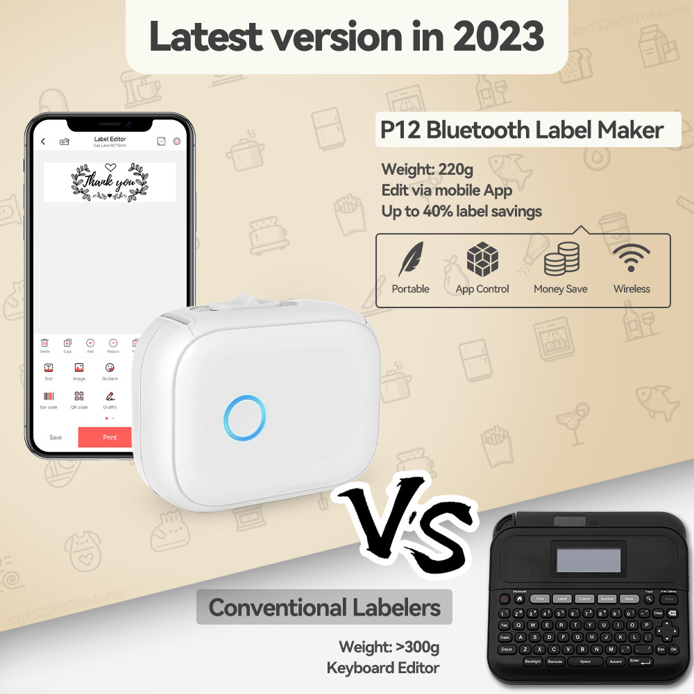 Marklife Thermal Label Sticker Printer P12 Mini Portable Bluetooth ...