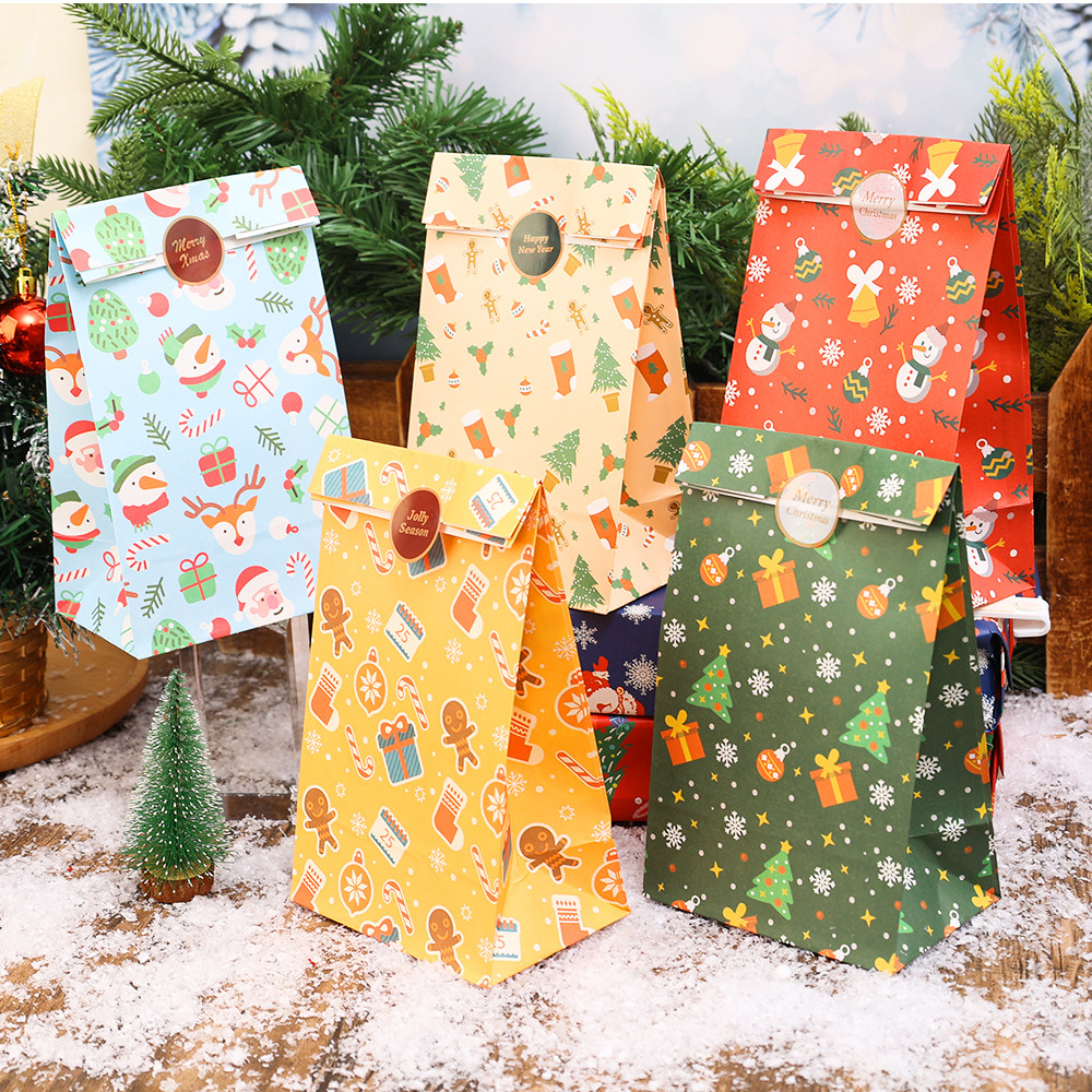 12Pcs/set Christmas Gift Paper Bags Cute Santa Snowman Xmas Tree ...