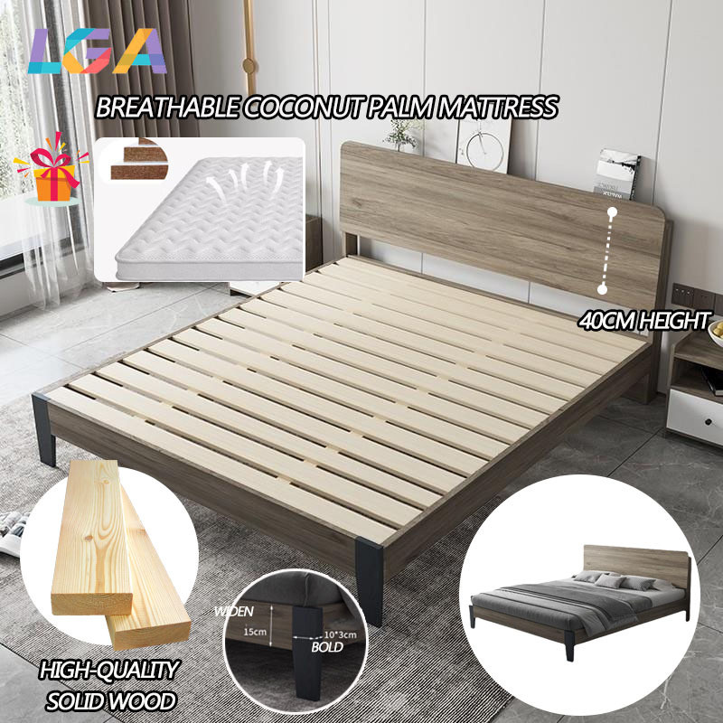 LGA Bed Frame Solid Wood Bed Modern Simple Double Bed 1.8m Home Master ...
