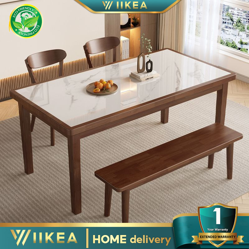 Solid Wood Bright Slate Dining Table Chair Combination Small Apartment ...