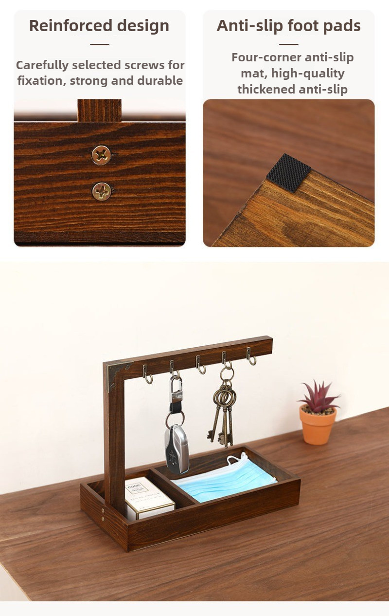 Wooden Desktop Storage Tray with Hook Entrance Door Desktop Tray ...
