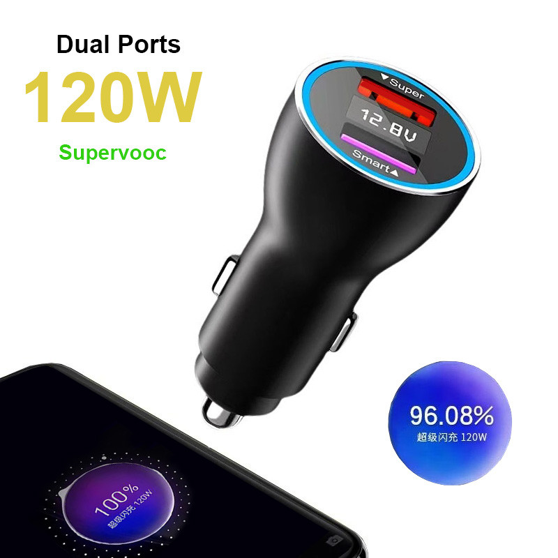 Dual Ports 120W SUPERVOOC 2.0 SuperDart Car Fast Charger 12A Cable For ...