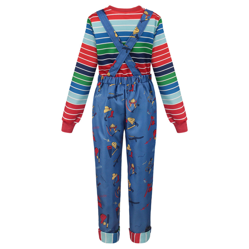 Adult Chucky Cosplay Costume with Striped Shirt and Jumpsuit for Chucky ...