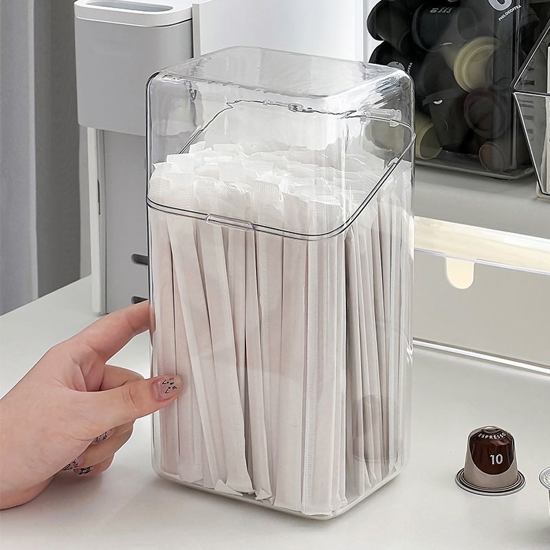 Straw storage box, milk tea shop bar, beverage straw box with lid ...