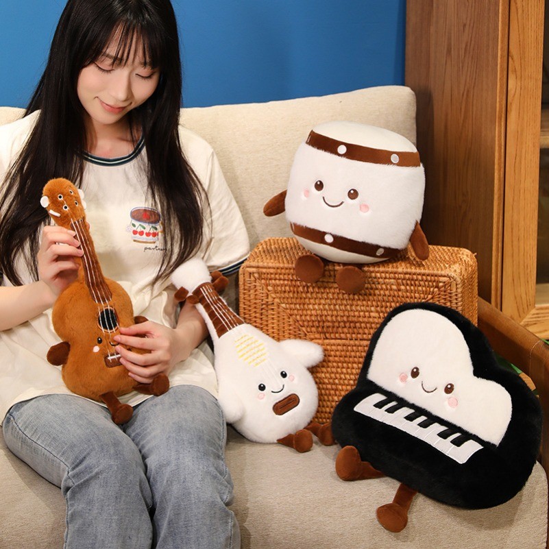 Stuffed Toy Musical Instruments Guitar Pipa Drum Piano Pillow Cushion ...