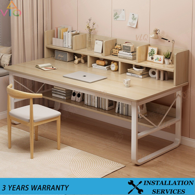 LQ Computer Desk With Bookshelf Drawer Solid Wood Home Computer Study ...