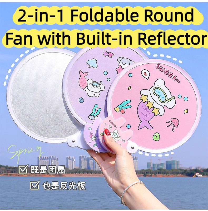 Folding Fan Portable Mini Reflector Folding Fan Cartoon Cute Girl ...