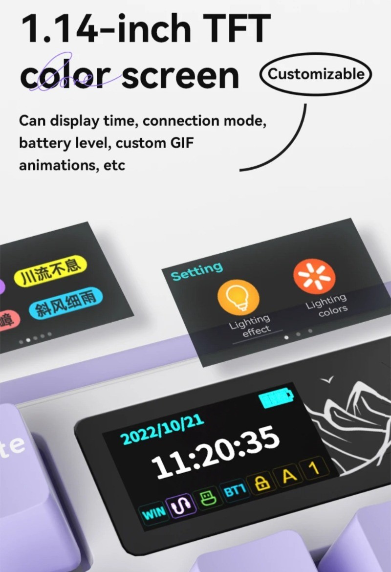 Ajazz AK980 Mechanical Keyboard 3 Mode with Display 98 Keys RGB ...