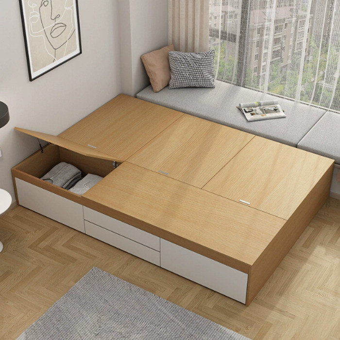 Storage Bed Solid Wood Modern Simple Tatami Integrated Custom Bed Frame ...