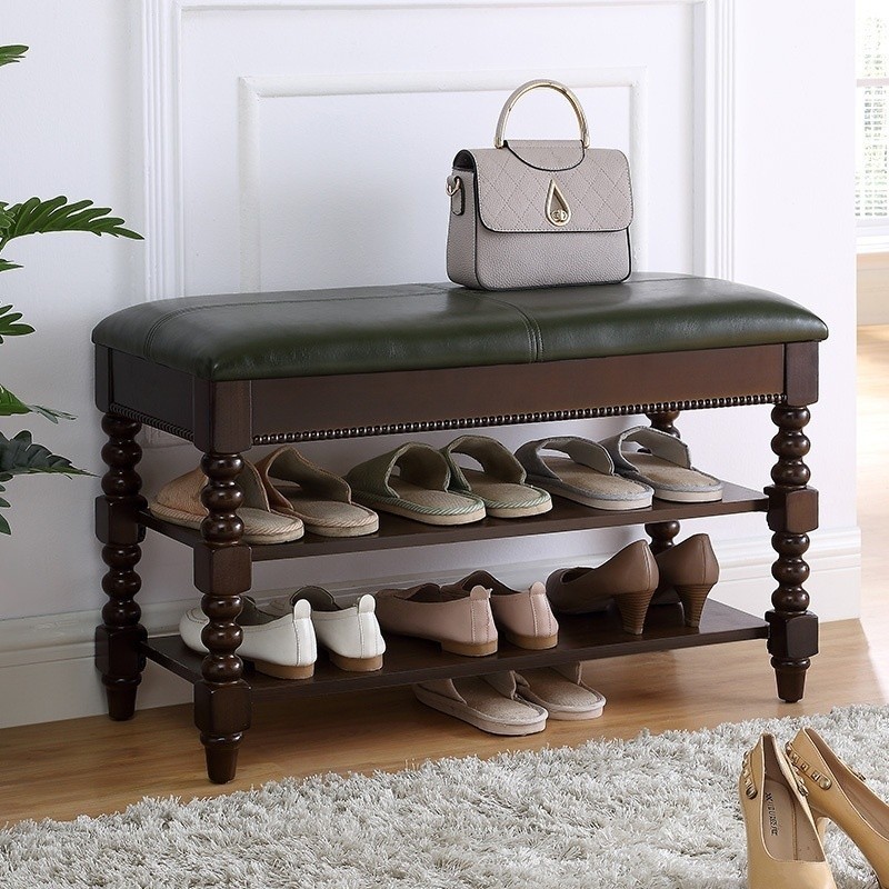 Solid Wood Shoe Changing Stool Soft Roll Shoe Cabinet Simple Shoe Rack ...