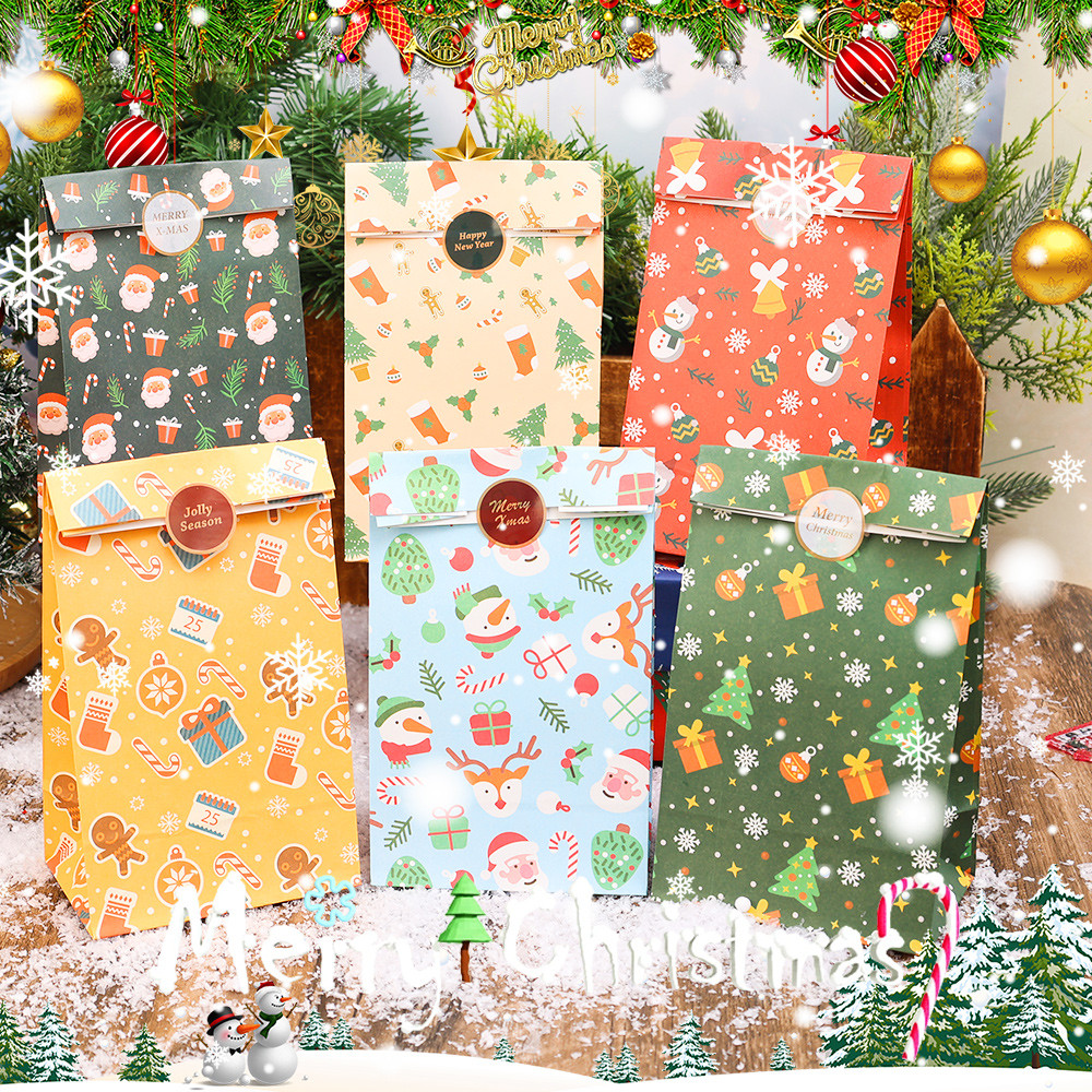 12Pcs/set Christmas Gift Paper Bags Cute Santa Snowman Xmas Tree ...