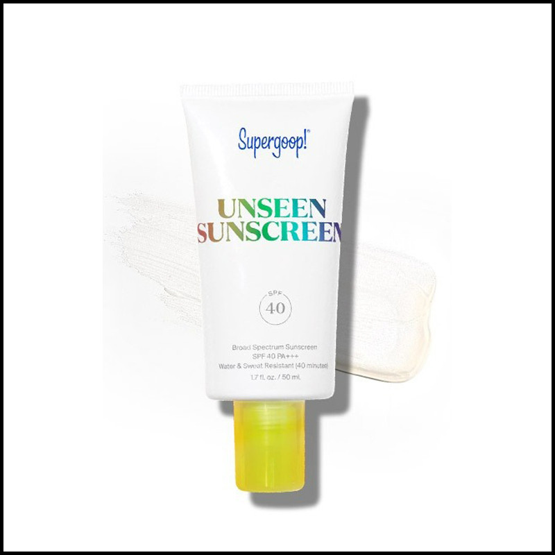 Supergoop transparent and non-sensing two-in-one sunscreen clear pure physical sunscreen SPF40 ...