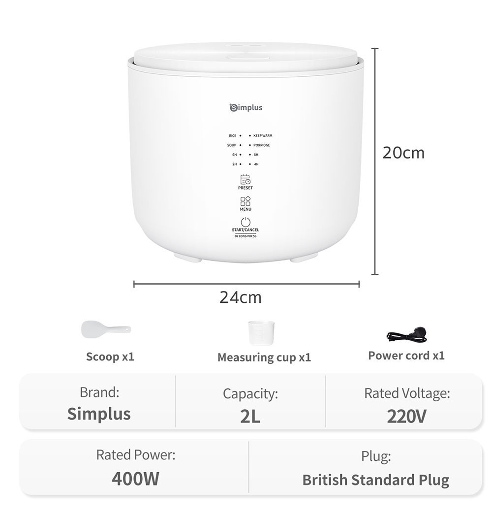 Simplus 2L Mini Rice Cooker For 2-4 People Use 24H Keep Warm 4 Cooking ...
