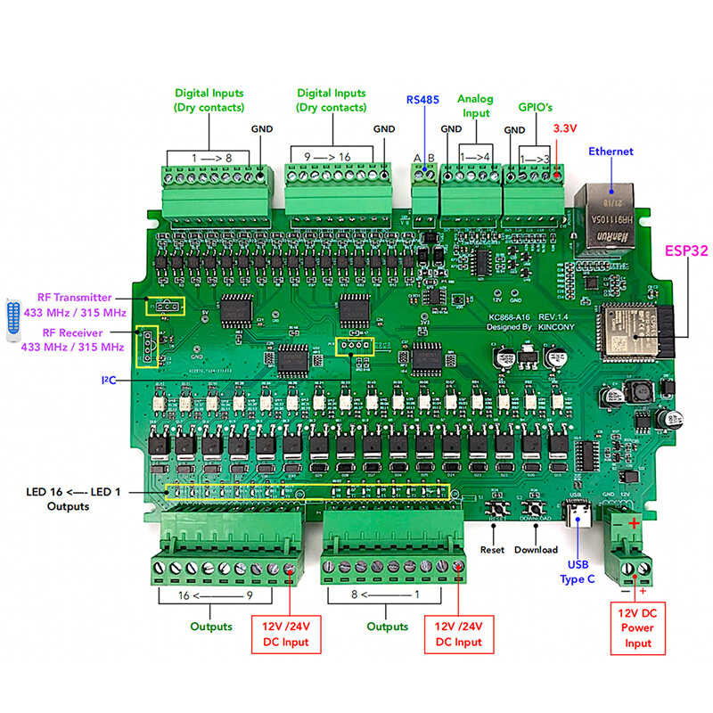 Kc868-A16 Ethernet Relay Network Esp32 Development Board Wifi Switch MQTT TCP Web HTTP Esphome ...