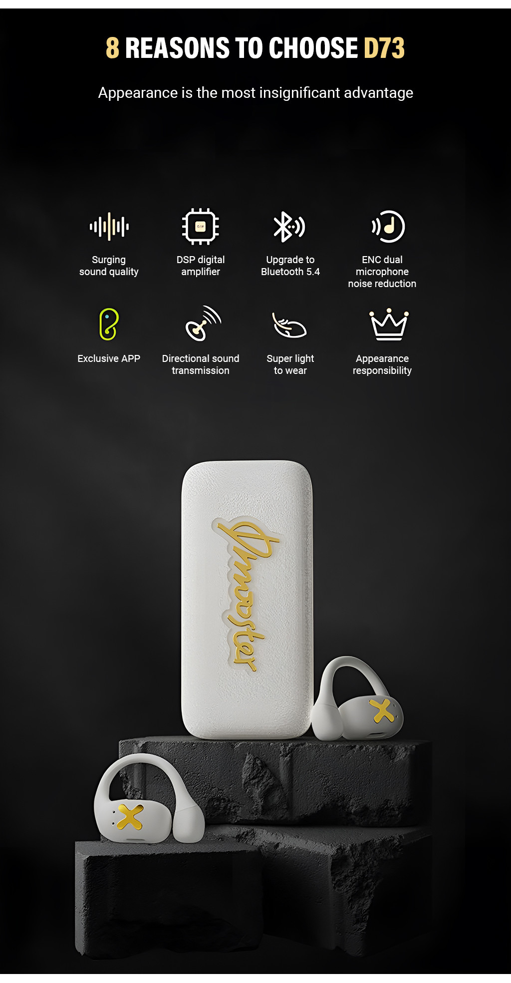 DMOOSTER D73 Bluetooth 5.4 Wireless Earphones with Joint OWS ...