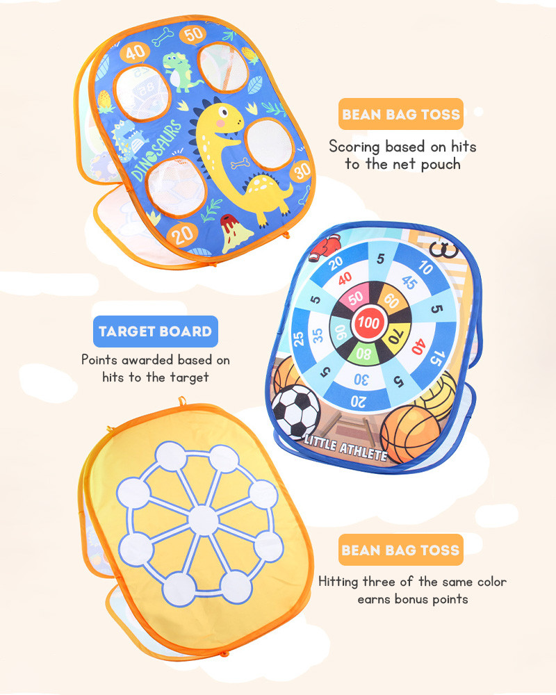 Kid's 3-in-1 Toss Bean Bags Game Foldable Bean Bag Board Cartoon Sticky ...