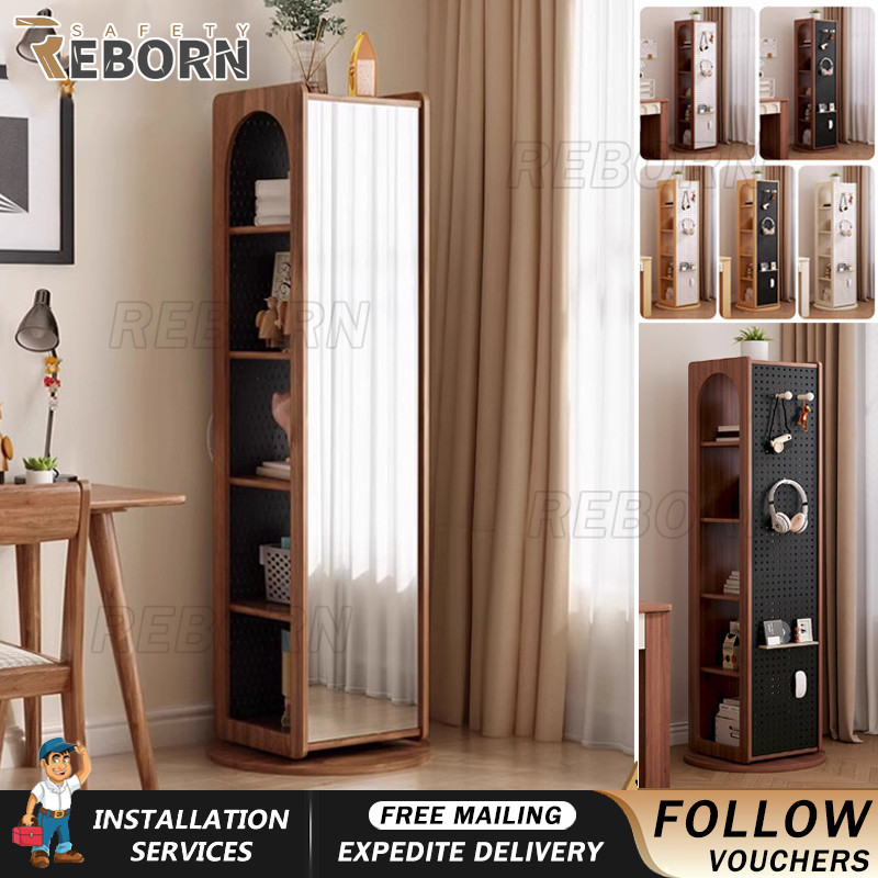 REB Rotating Full-length Mirror Solid Wood Full Body Floor Rotatable ...
