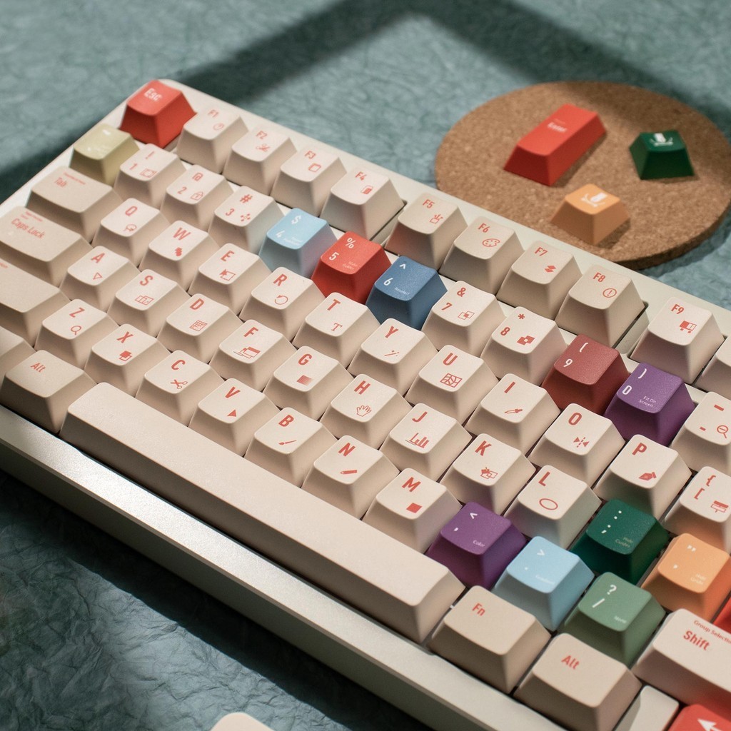 AI illustrator Keycaps PBT cherry Profile Retro color keycap set for MX ...