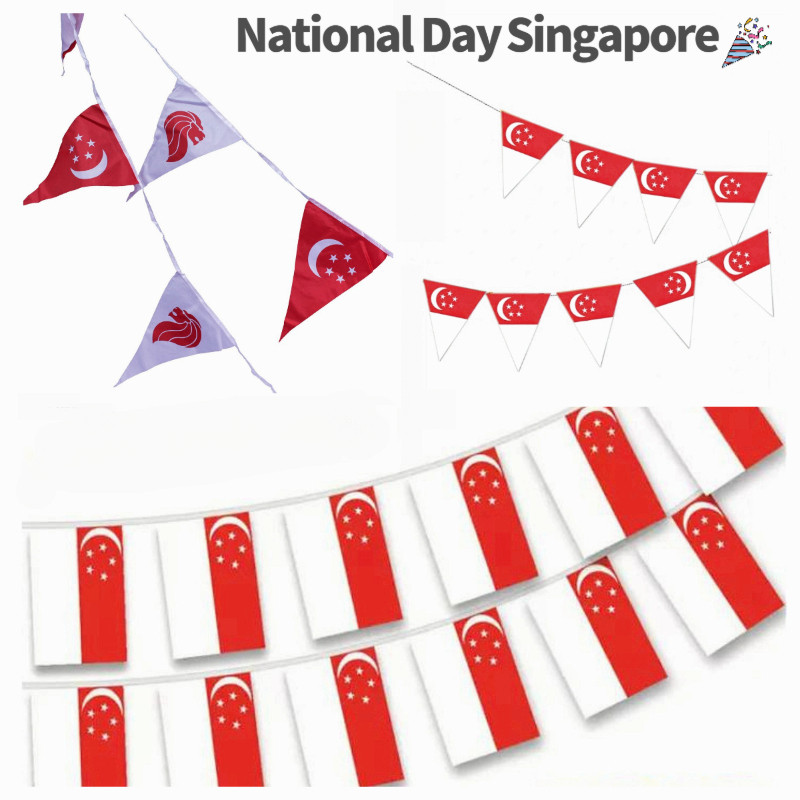 🚩SG SELLER 🚩 NDP National Day Singapore Triangular String Flag banner ...