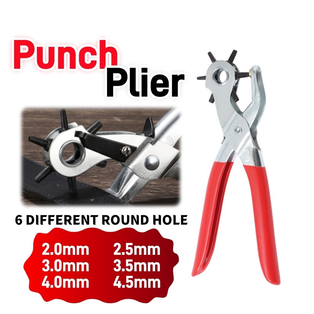 Leather Belt Hole Punch Pliers Hand Tool 6 Hole Belt Puncher Rubber ...