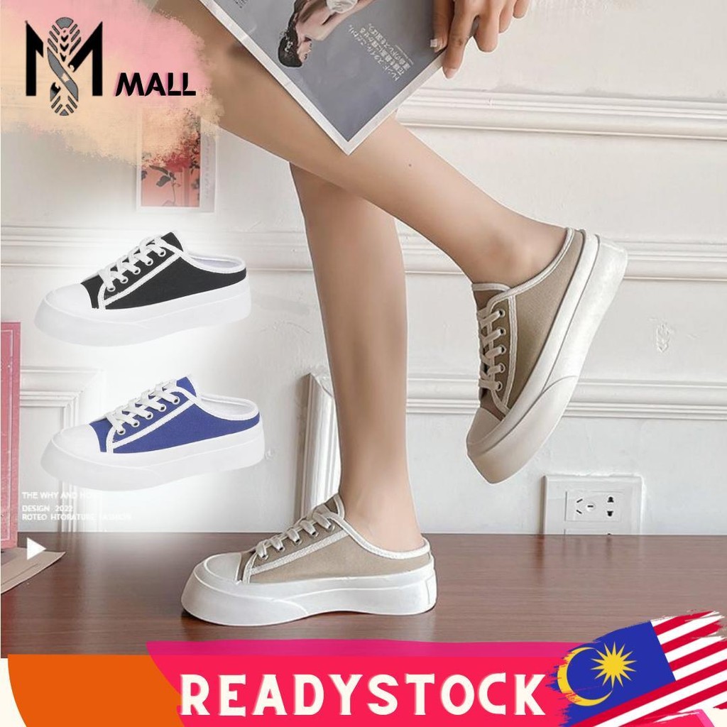 SM Women's Half Canvas Sneakers Comfortable Heelless Lazy Shoes Kasut ...