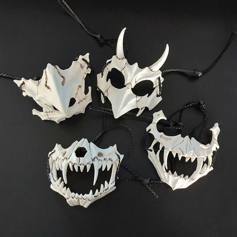 Men Half Mask Half Face Mask Dragon God Tiger Tengu Yasha Resin Mask ...