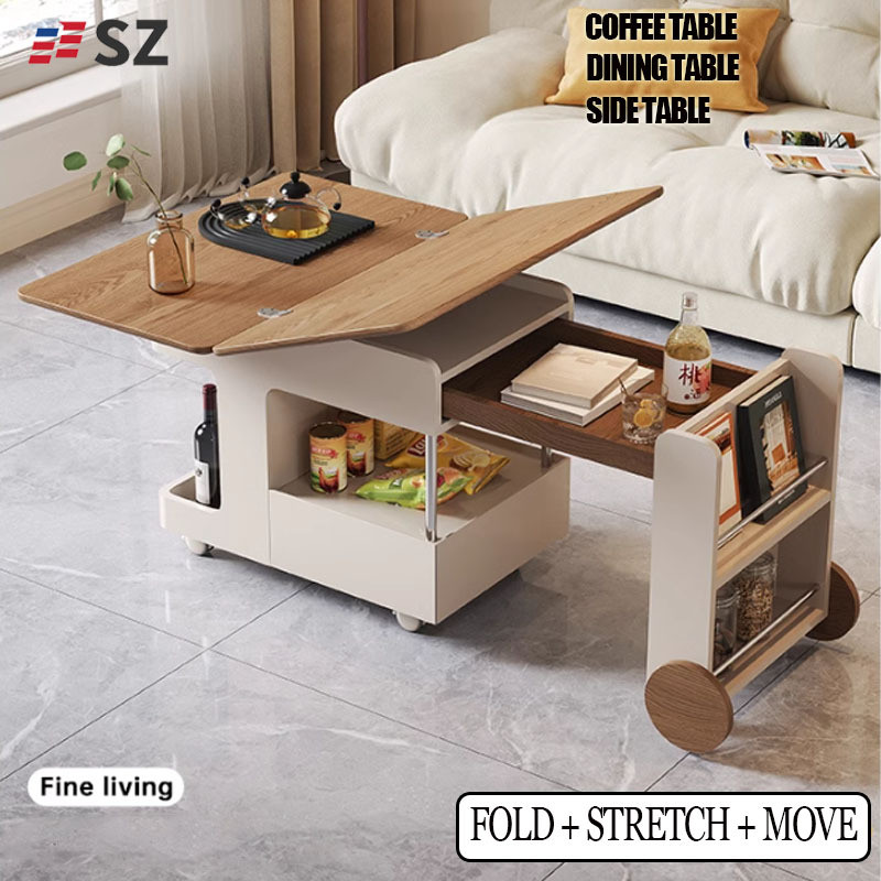 Coffee Table Side Table Movable Sofa Side Table Solid Wood Trolley ...