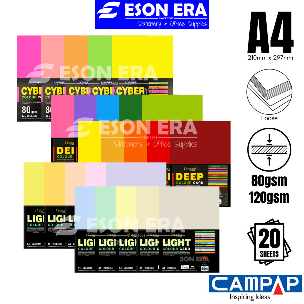 Campap Colour Paper A4 80gsm/120gsm 20's per pack | Shopee Singapore