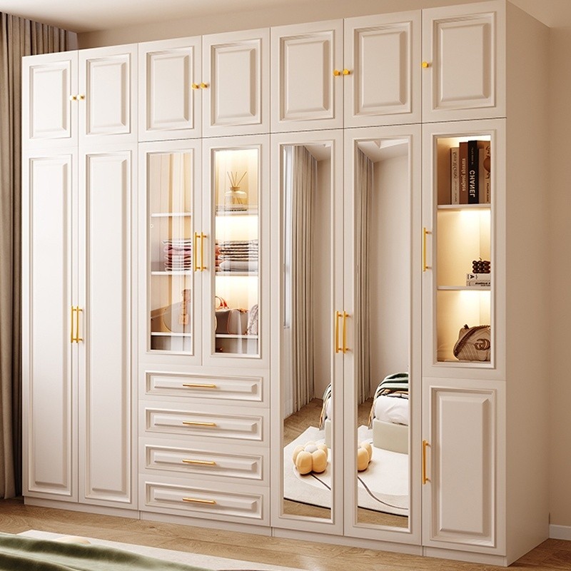 French Cream Wardrobe Modern Simple Wardrobe Sliding Door Top Storage ...