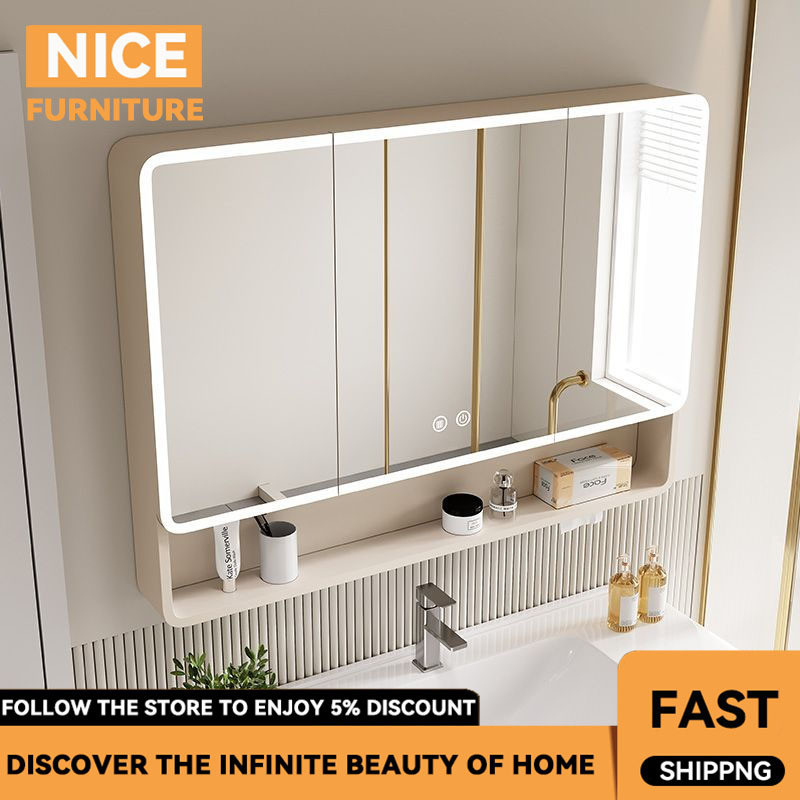 Space Aluminum Intelligent Mirror Cabinet Bathroom Cabinet Wall-mounted ...