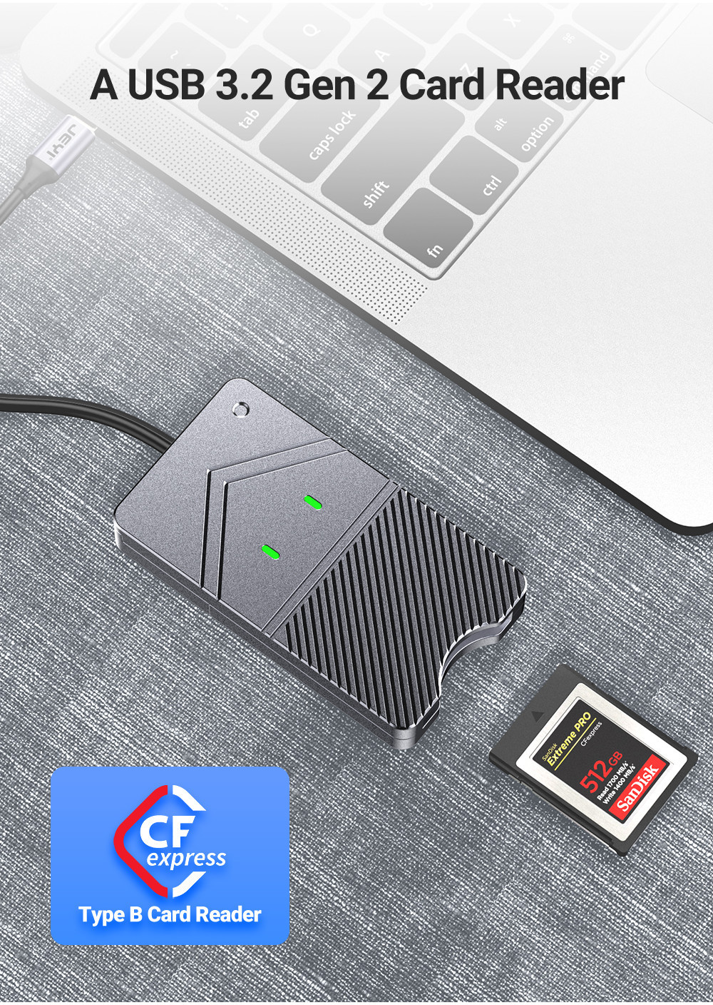 JEYI CFexpress Card Reader, USB 3.2 Gen2 10Gbps CFE Type B Reader ...