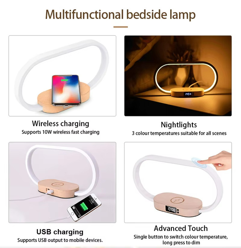 Multifunction Wireless Charger Pad Stand Clock LED Desk Lamp Night ...