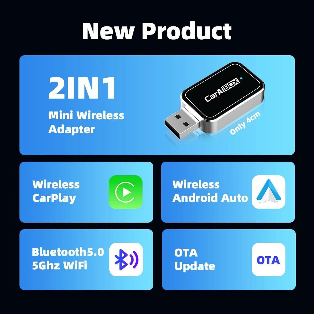 CarAIBOX 2in1 USB A/C Plug and Play Wireless Carplay Adapter Android ...