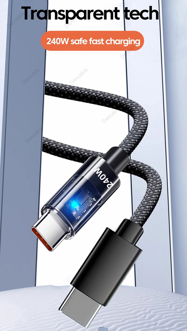 Dual Type-C Port 240W Super Fast Charging Cable Transparent Shell ...