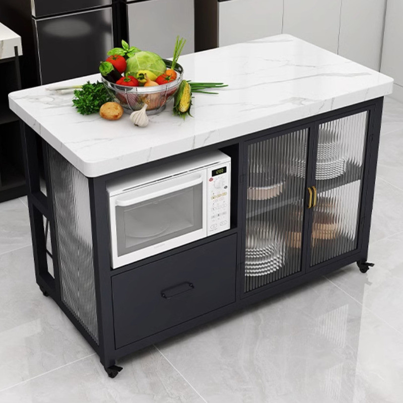 Cupboard Luxury Marble Light Kitchen Movable Island Integrated Cooking ...