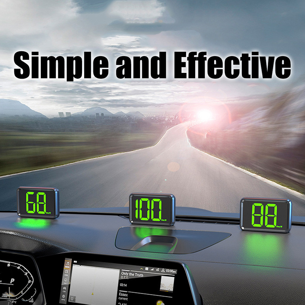 Digital USB Plug GPS HUD Speedometer Big Font White Green Light Display ...
