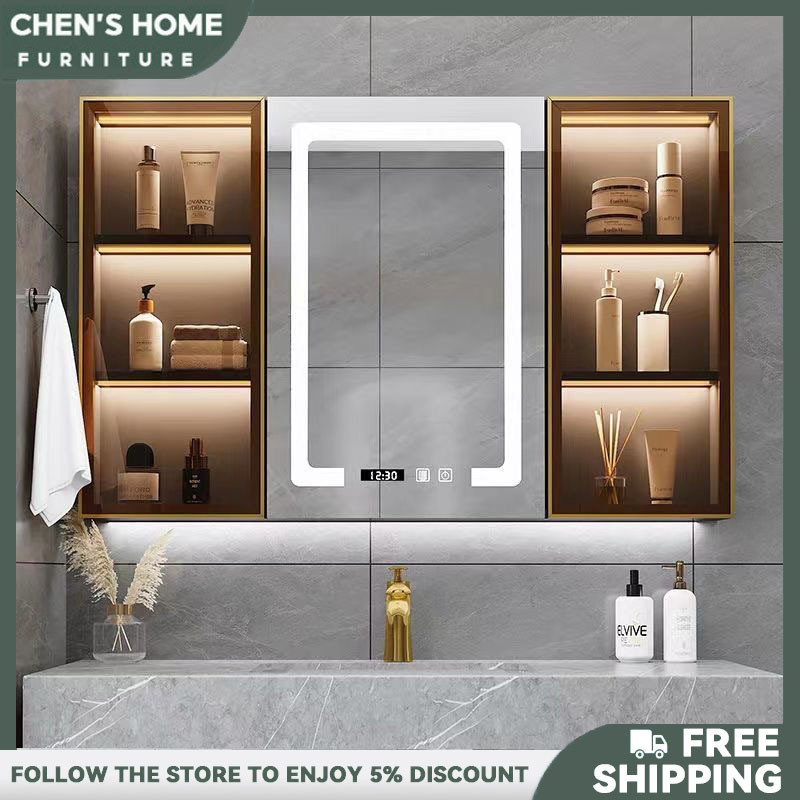 Smart bathroom mirror cabinet with separate wall mounted bathroom glass ...