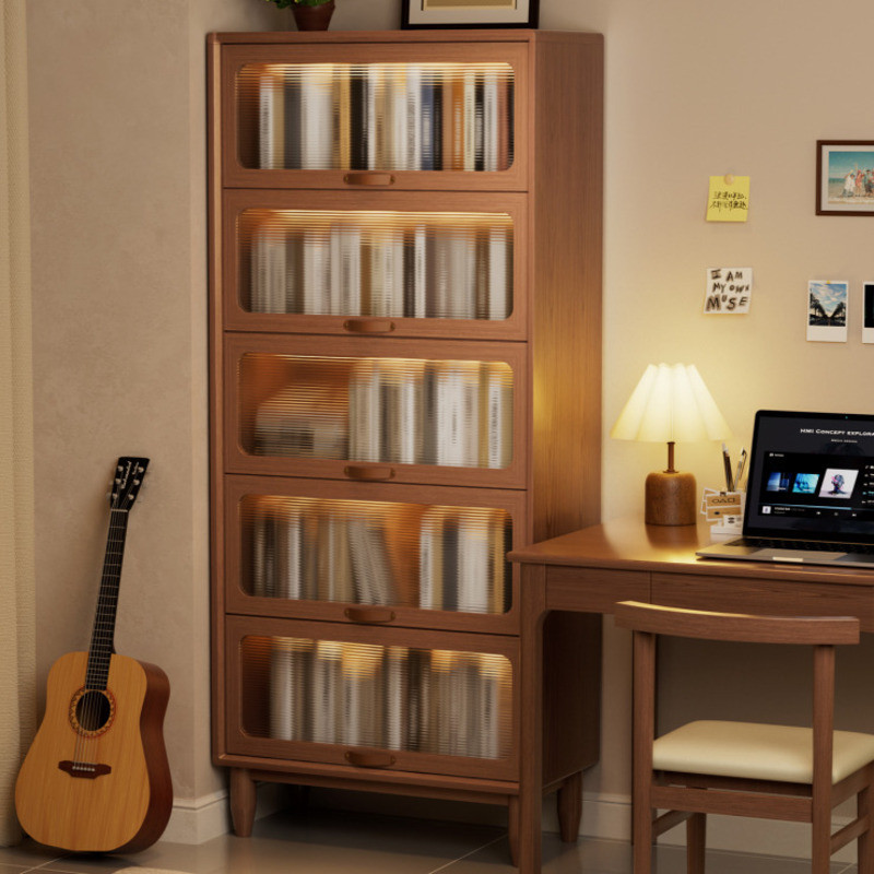Honglin Diary Solid Wood Bookshelf With Glass Doors Dustproof Home ...