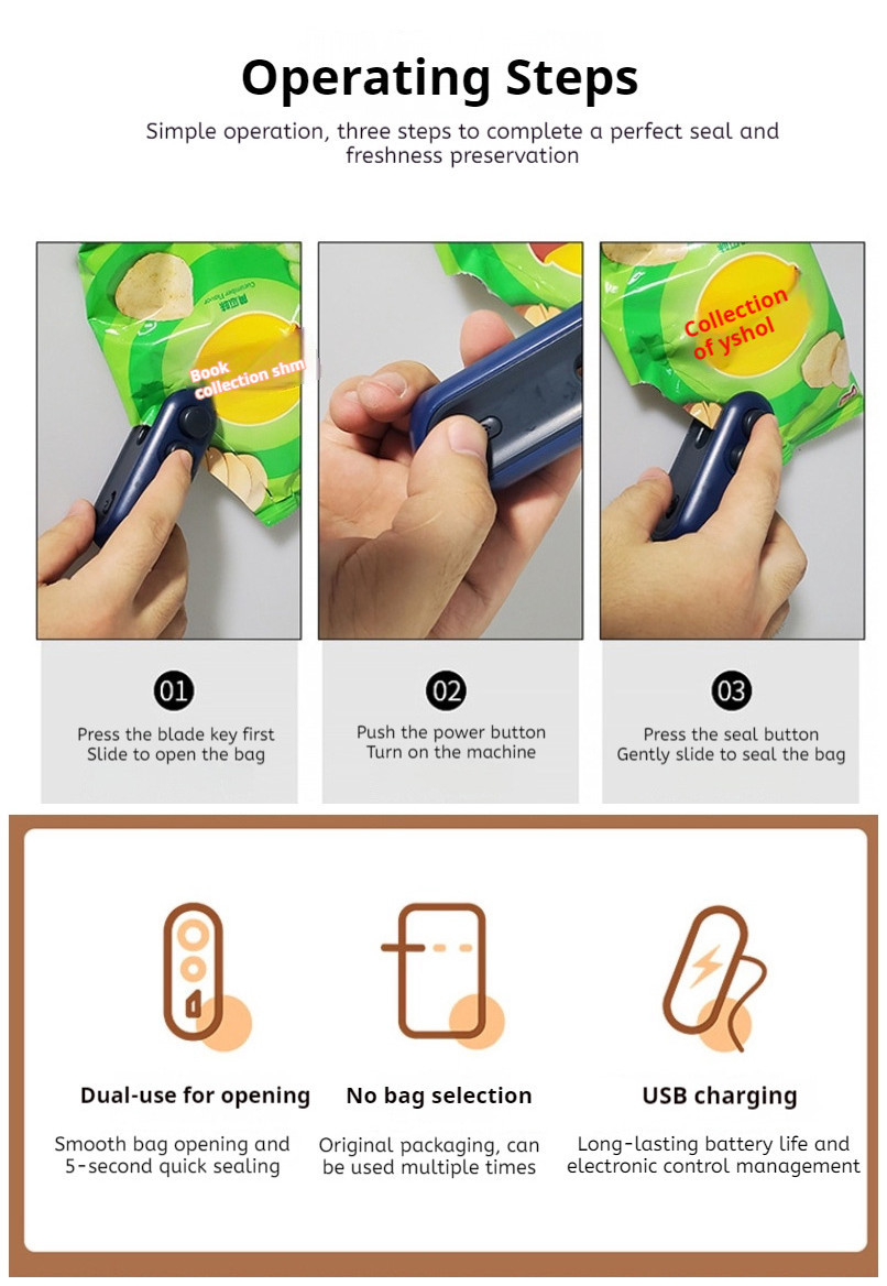 Portable USB sealer machine charging sealer for snack food plastic bag ...