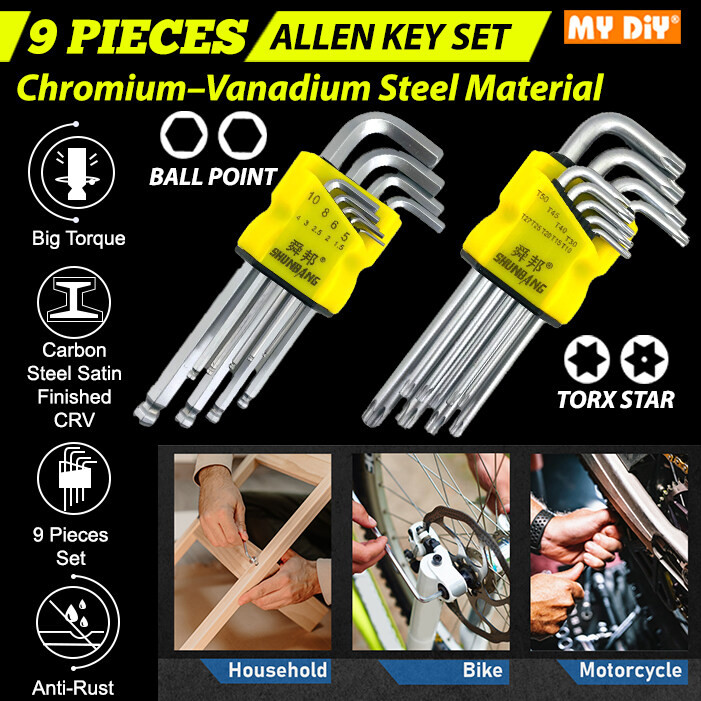 GREAT DEAL!!! 9PCS ALLEN KEY SET BALL POINT ALLEN KEY TORX STAR ALLEN ...
