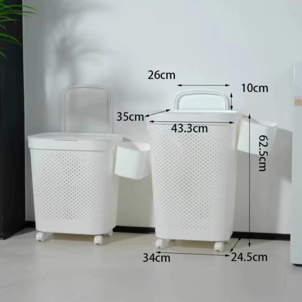 Clothes Storage Basket Plastic Laundry Basket with Lid Large Capacity ...