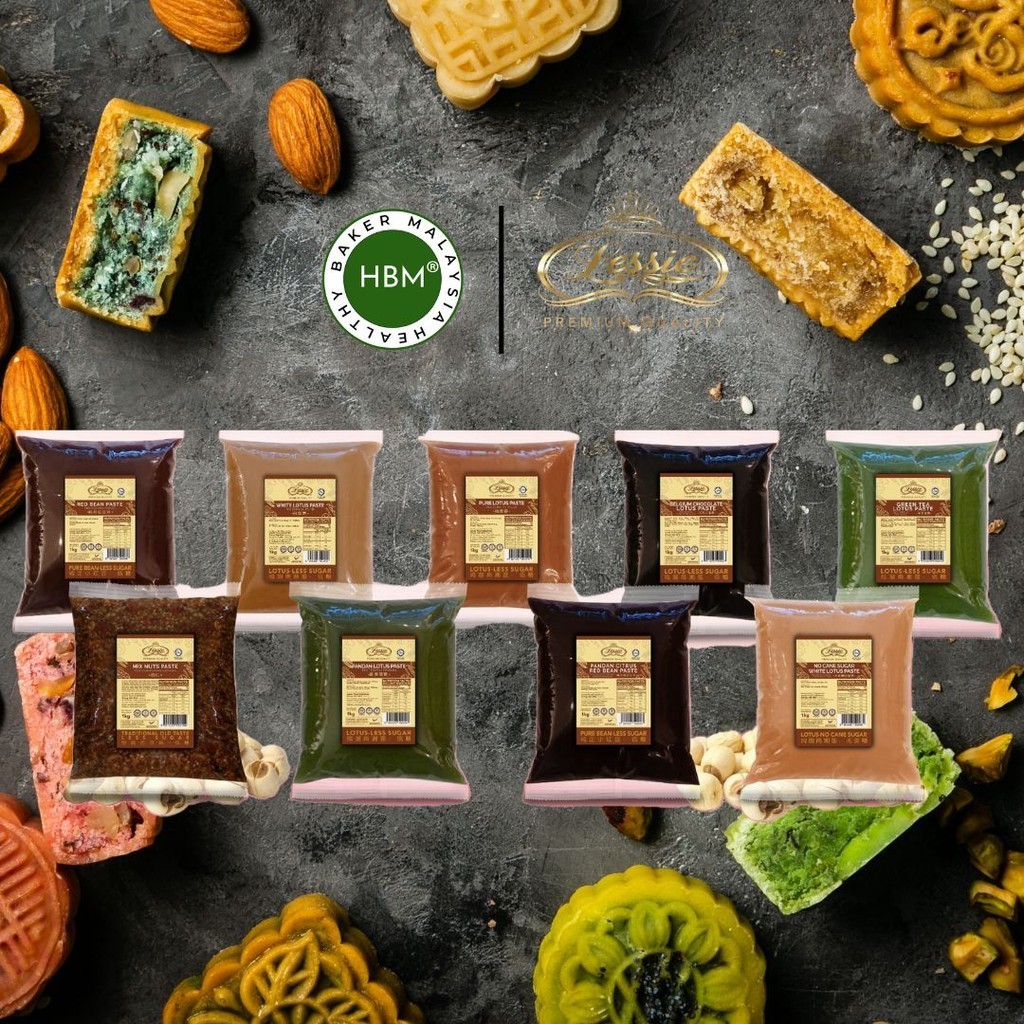 月饼馅料 Lessie MoonCake Paste 1kg Halal/Inti Pes Kuih Bulan Pure Lotus ...