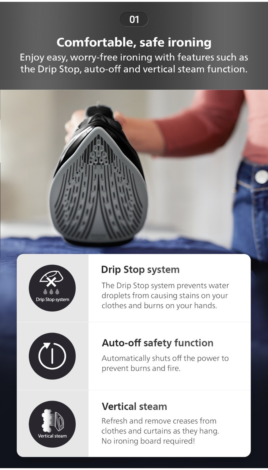 PHILIPS 5000 Series Steam Iron - DST5040/86 - SteamGlide Plus soleplate ...