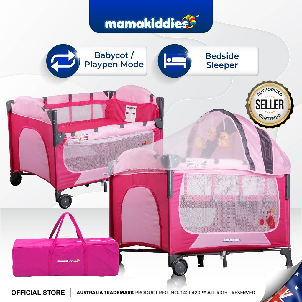 Mamakiddies Baby Cot 2-Level Travel Cot Bedside Sleeper Portable ...