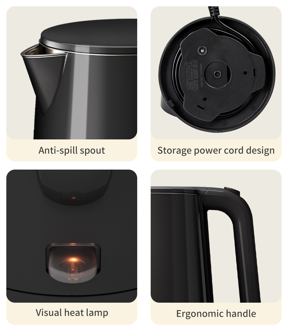 Simplus 1.7L Electric Kettle | 1500W Fast Heating | 304 Stainless Steel ...