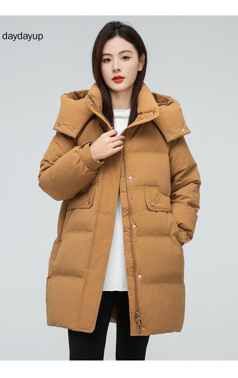 Women Mid-Length Loose Down Cotton Jacket Windproof Winter Thick Warm ...